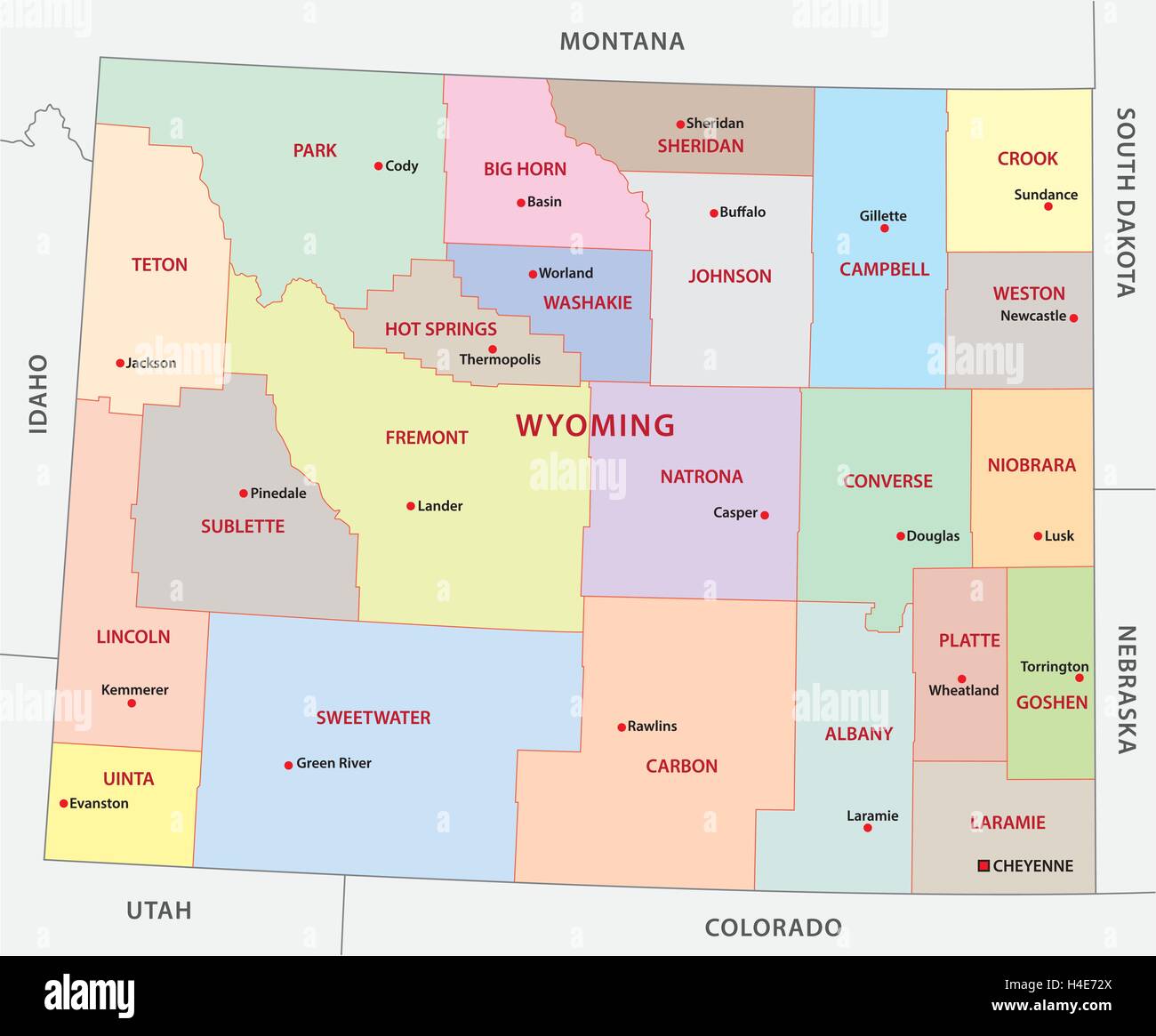 Carte administrative du Wyoming Image Vectorielle Stock - Alamy