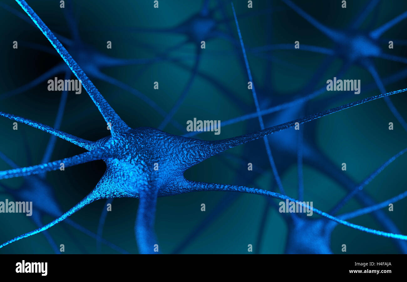 Les neurones dans le cerveau. Neurone multipolaire sur fond sombre. Le ...