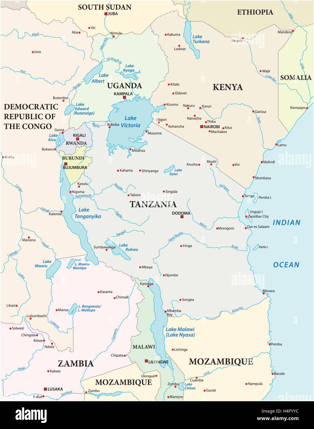 Carte de l'Afrique des Grands Lacs Image Vectorielle Stock - Alamy