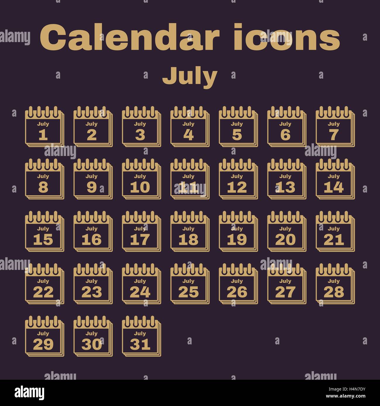 L'icône calendrier. Symbole de juillet. Télévision Image Vectorielle ...