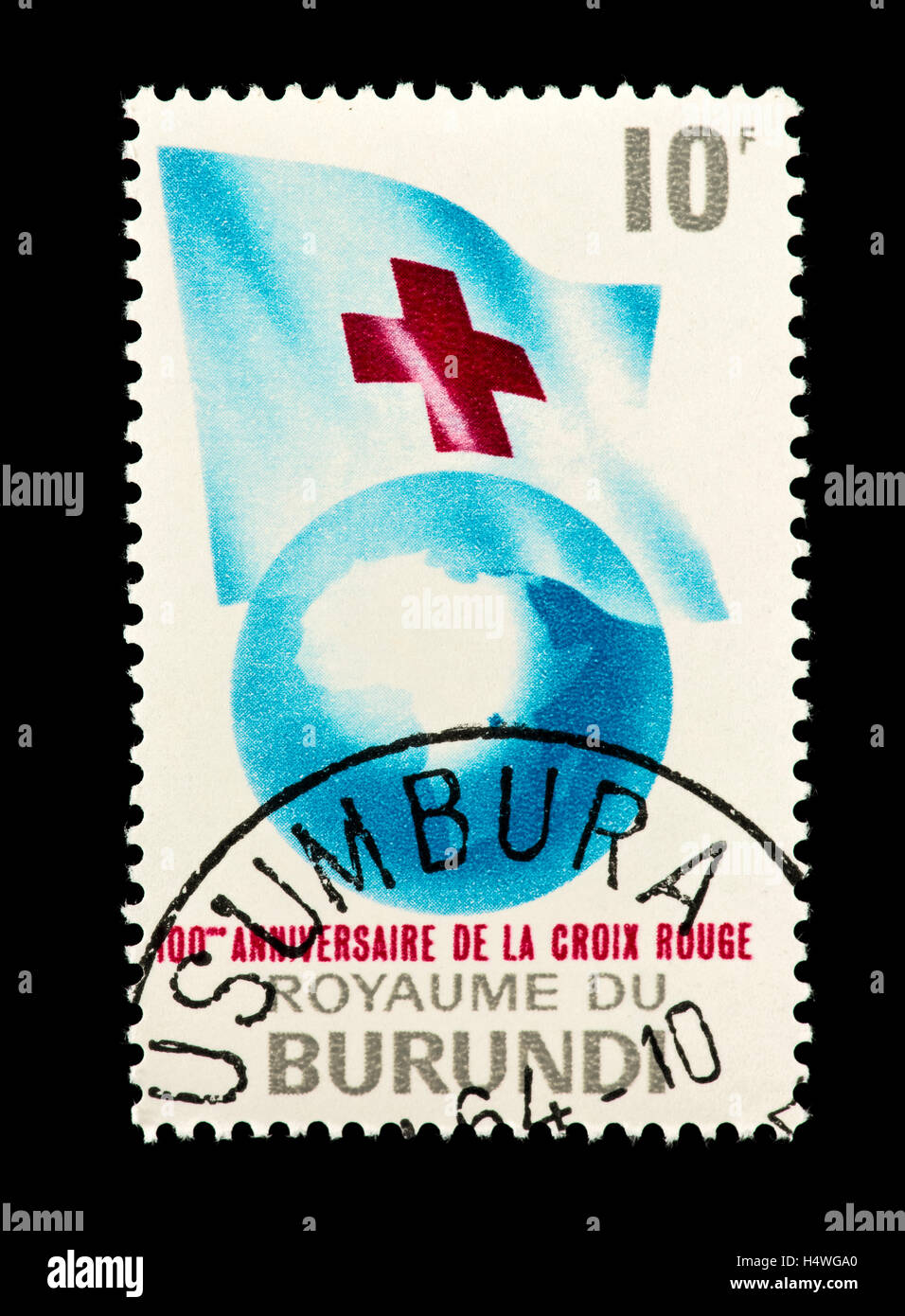 Timbre-poste du Burundi représentant le drapeau de la Croix-Rouge et du ...