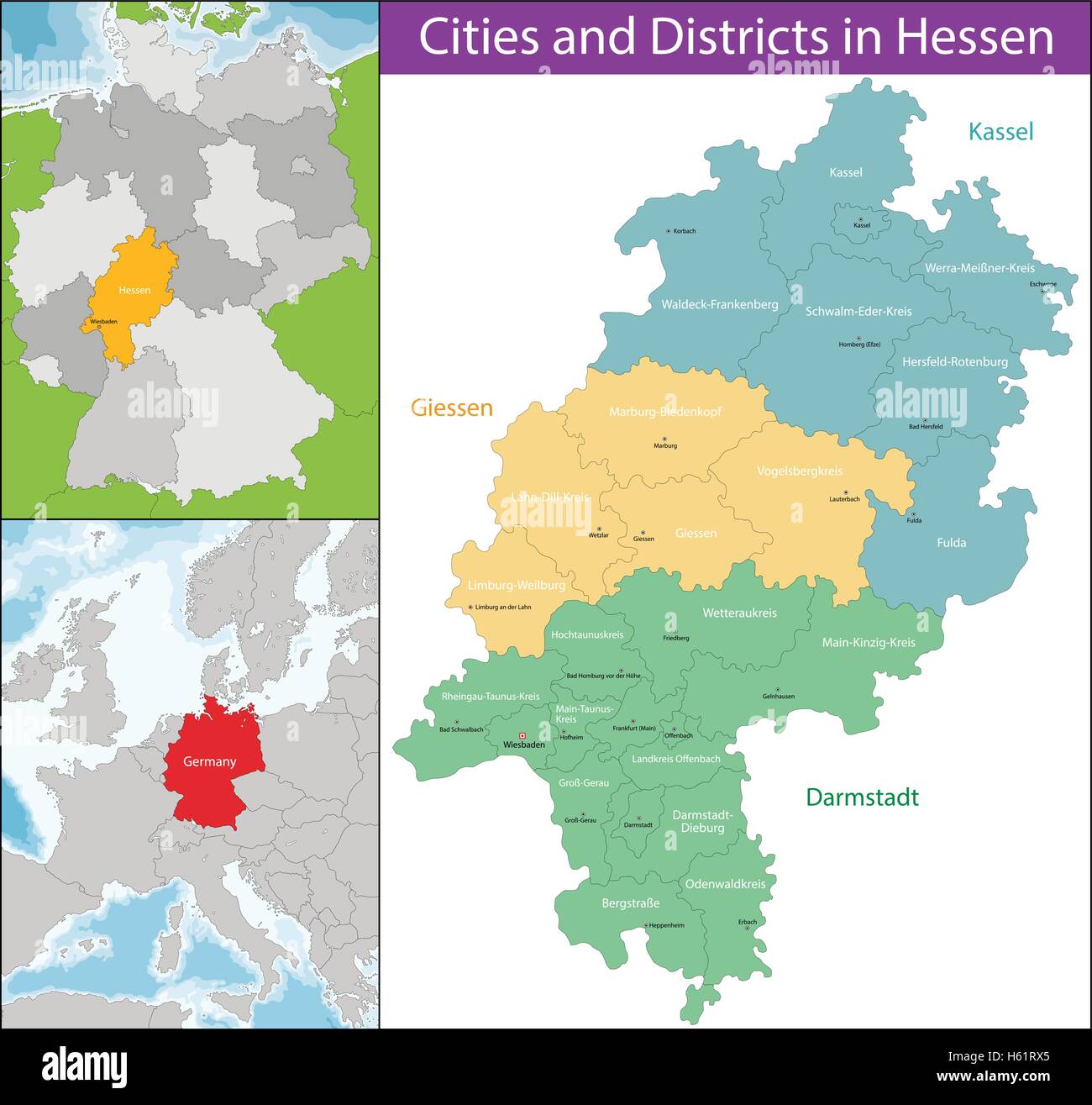 Hessen map Banque d'images vectorielles - Alamy