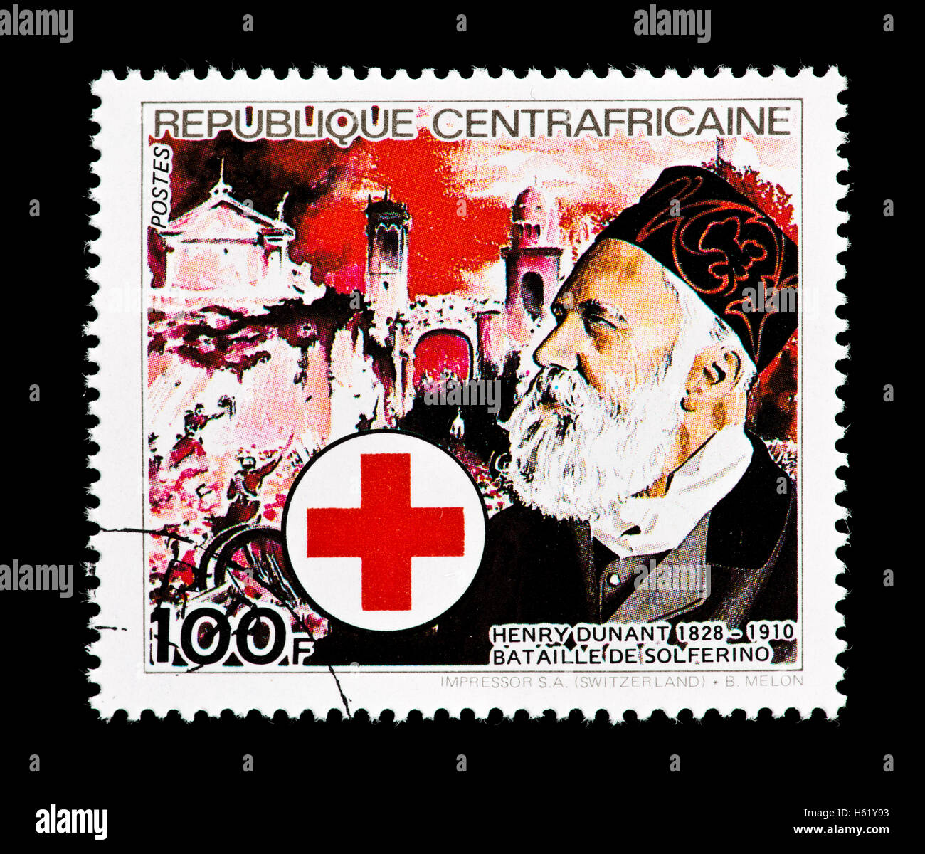 Timbre-poste de la République centrafricaine Représentant Henry Dunant ...