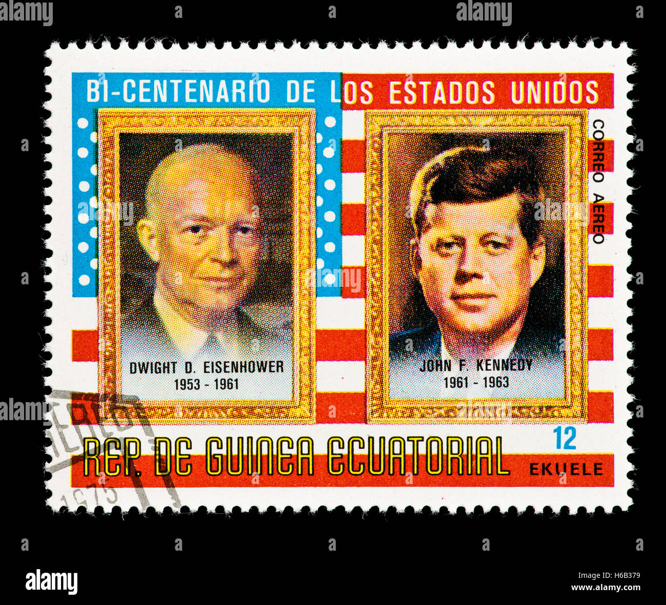 Timbre-poste de Guinée Equatoriale représentant Dwight David Eisenhower ...