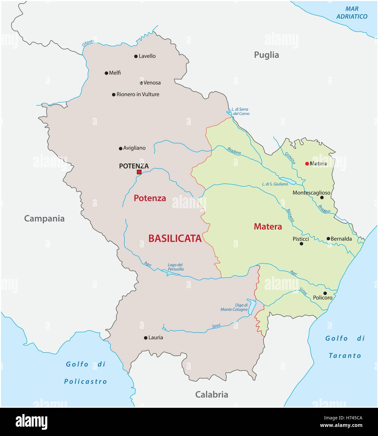 Carte politique et administrative de la région Basilicate Image ...