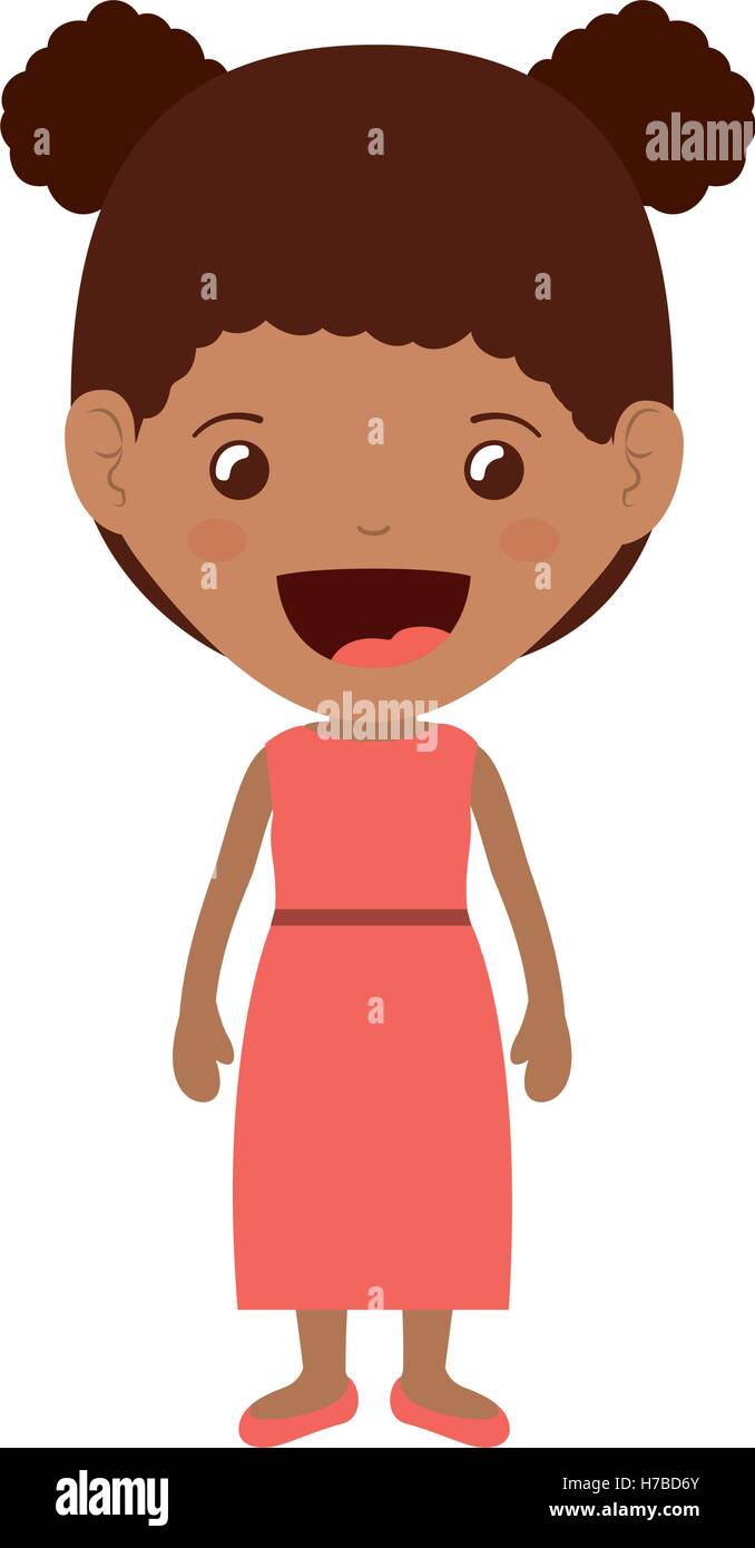 Cartoon girl smiling et porter robe rose. conception isolés. vector ...