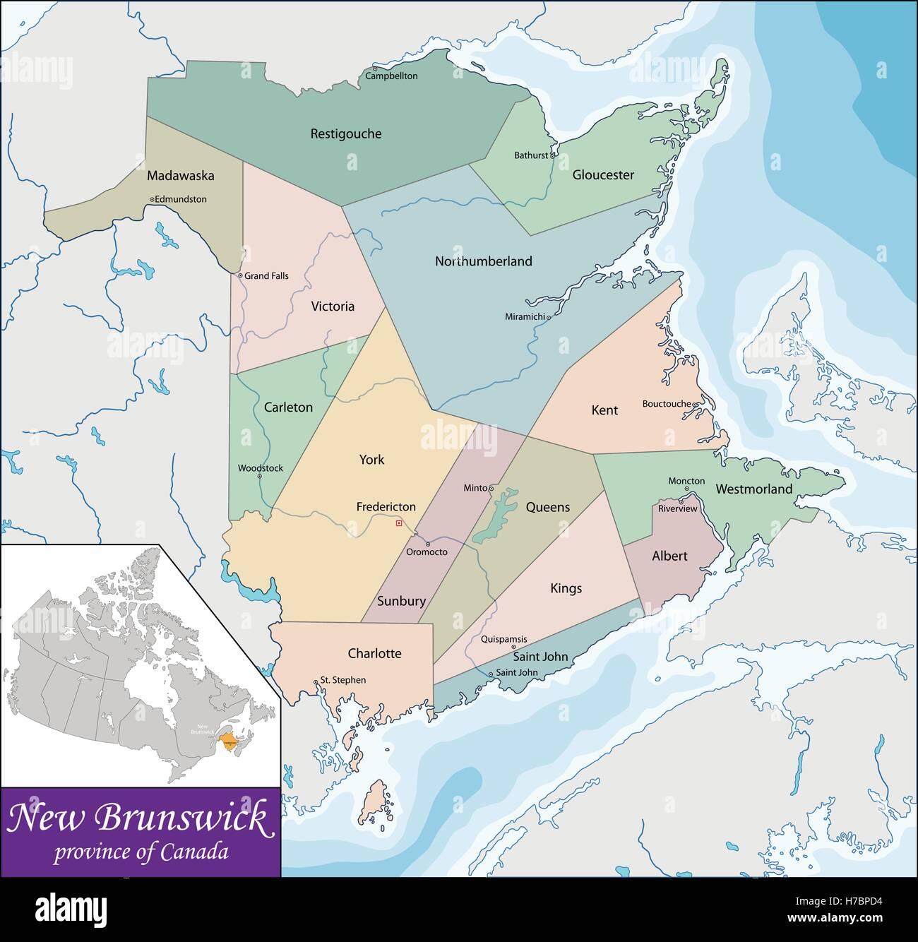 La carte du Nouveau-Brunswick Image Vectorielle Stock - Alamy