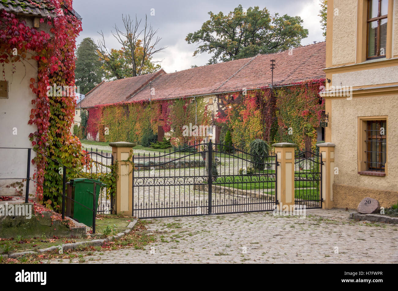 Ancienne ferme recouverte de vigne vierge Banque de photographies et d ...
