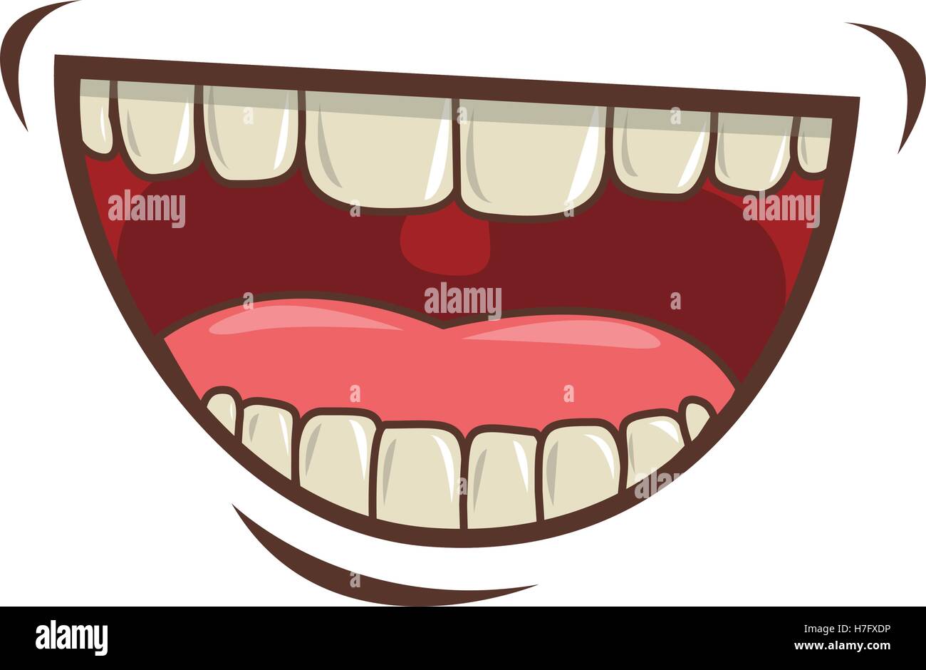 Cartoon bouche avec dents avec expression heureuse sur fond blanc ...