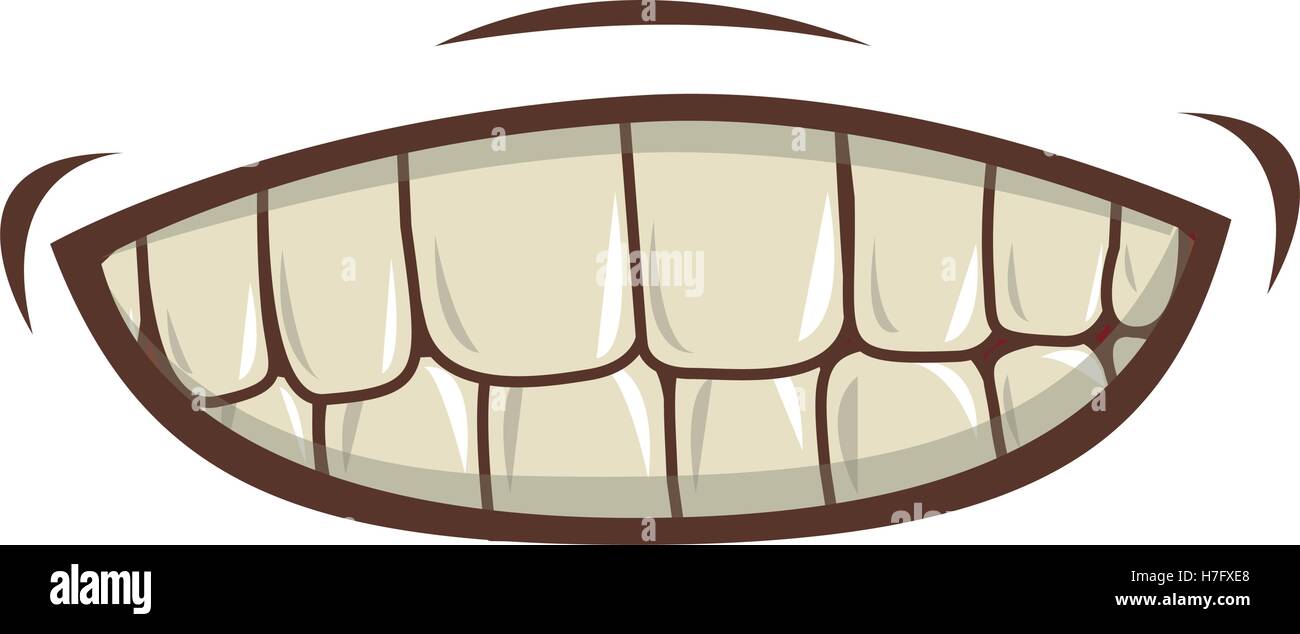 Cartoon bouche avec dents avec expression heureuse sur fond blanc ...