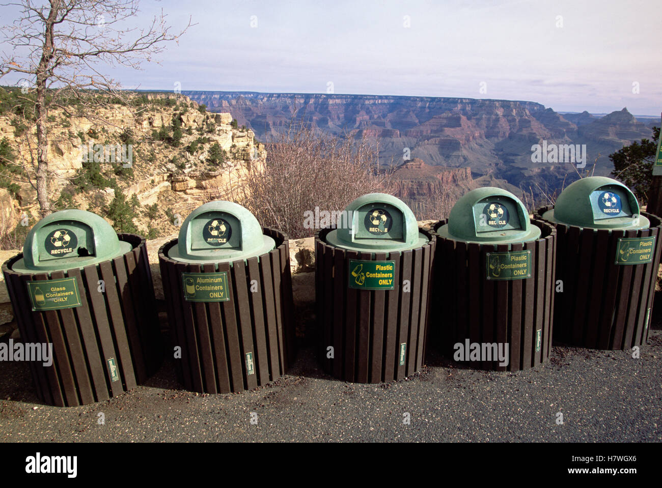 Les poubelles de recyclage dans un terrain de stationnement, Rive Sud ...