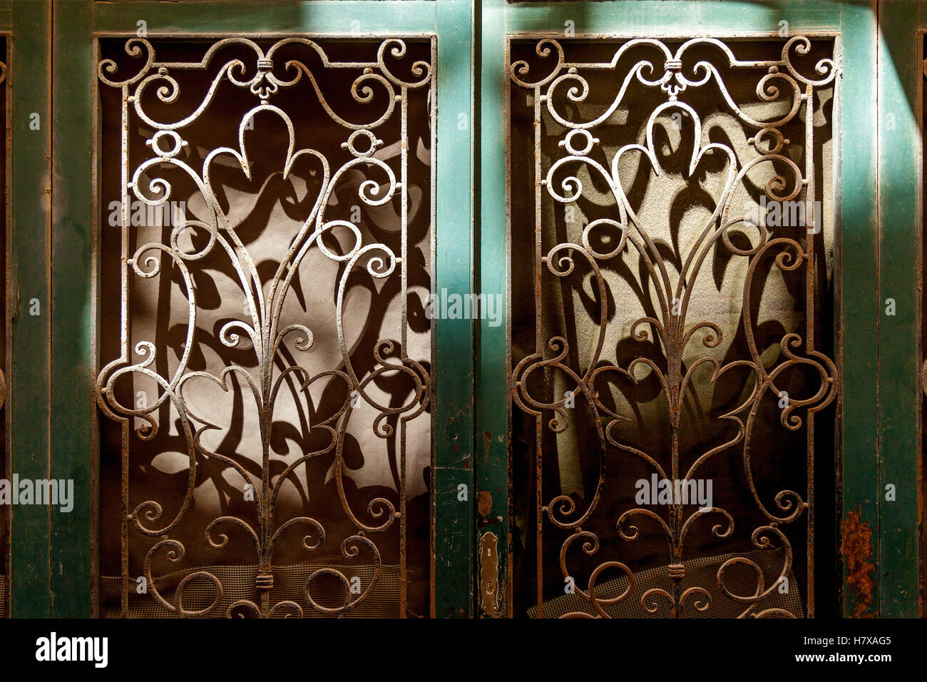 Porte en fer forgé avec une conception simple et châssis minable Photo ...