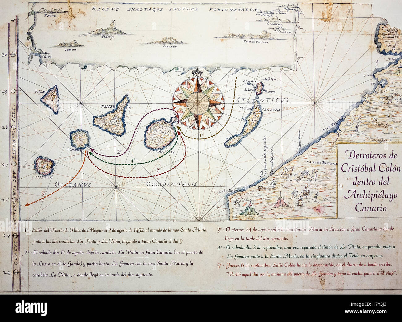 Carte nautique/map (circa 1635) illustrant l'itinéraire de Christophe ...
