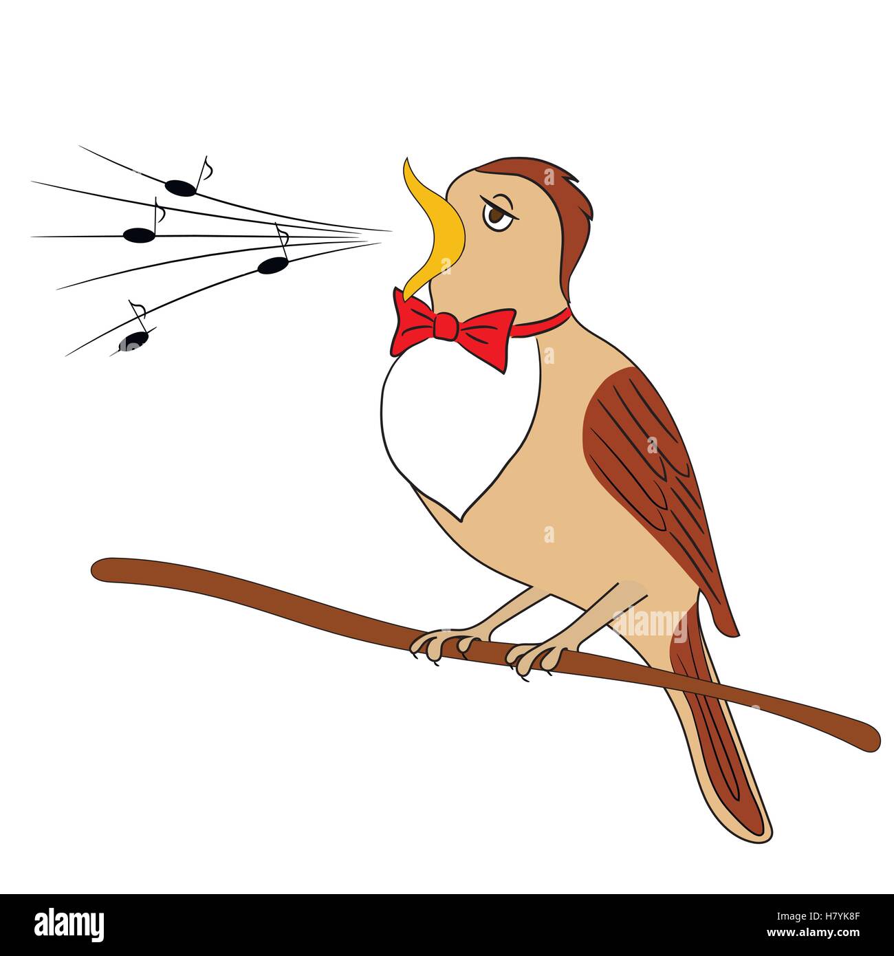Cartoon Vector Illustration d'un rossignol chantant à Note Image ...
