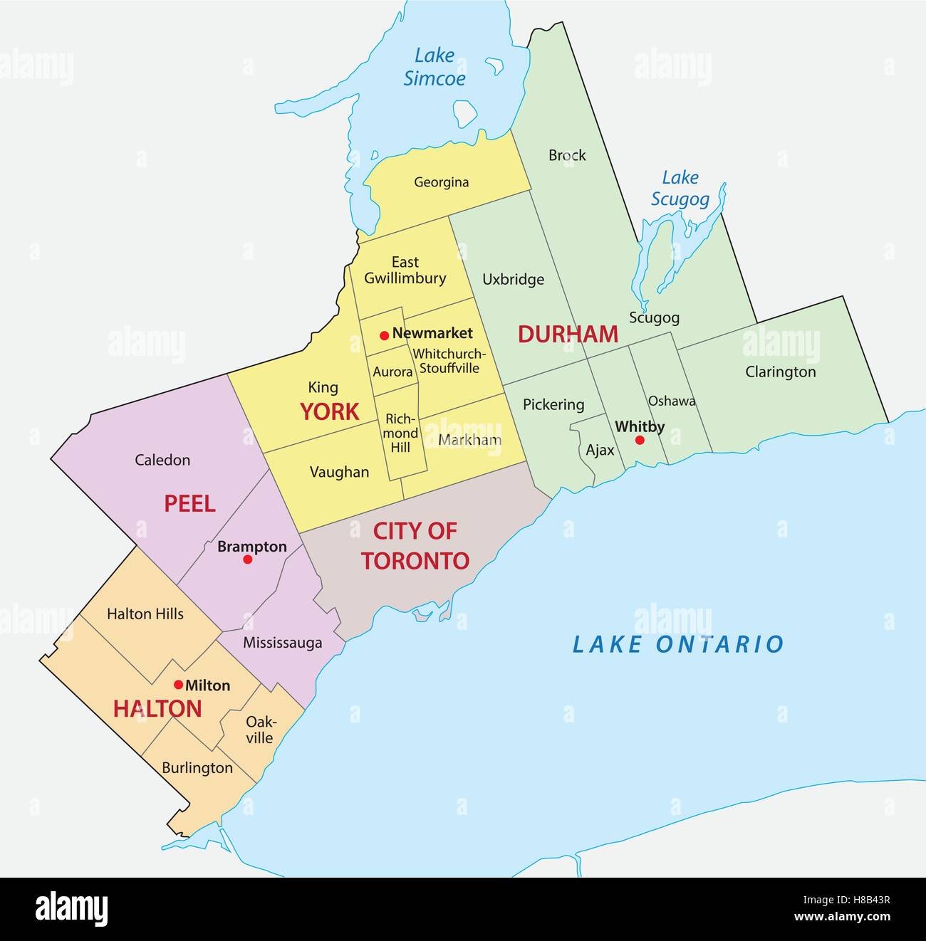 Carte de la région du Grand Toronto Image Vectorielle Stock - Alamy