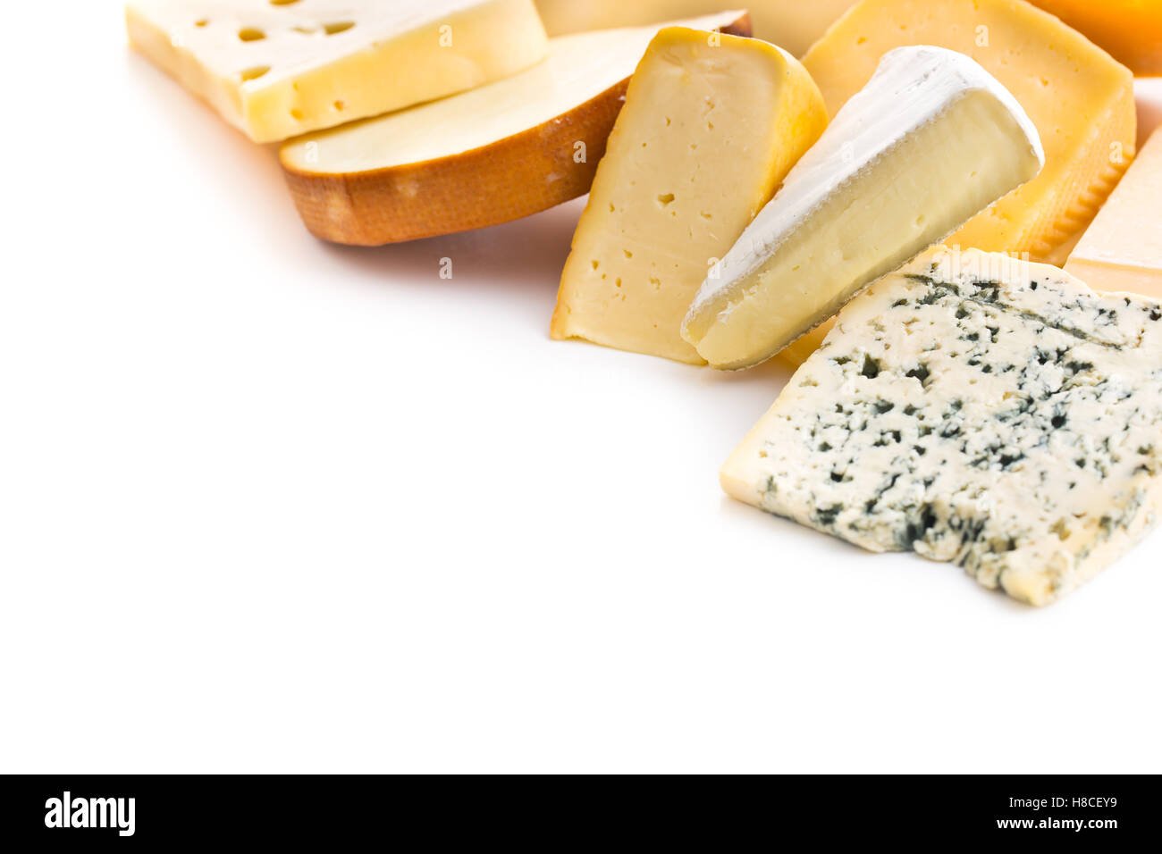 Différents types de fromages isolé sur fond blanc Photo Stock - Alamy