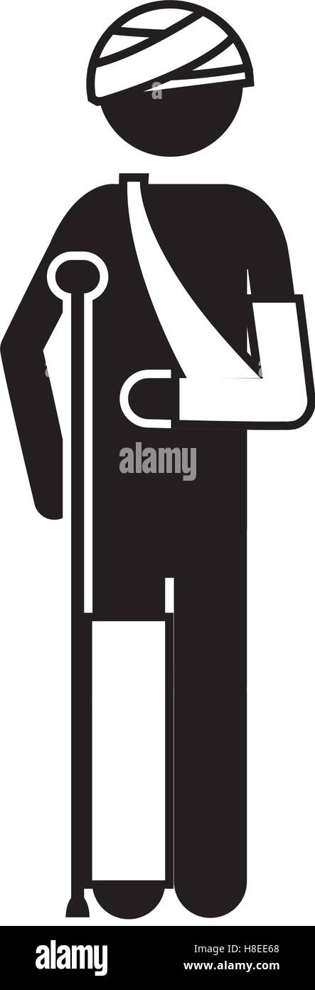 L'homme avec des bandages et de fracture icône sur fond blanc. Le ...