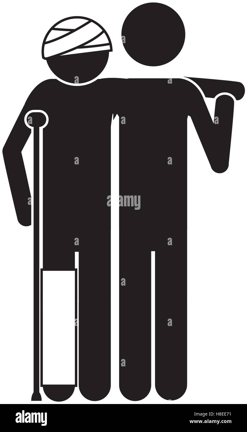 L'homme avec des bandages et de fracture icône sur fond blanc. Le ...