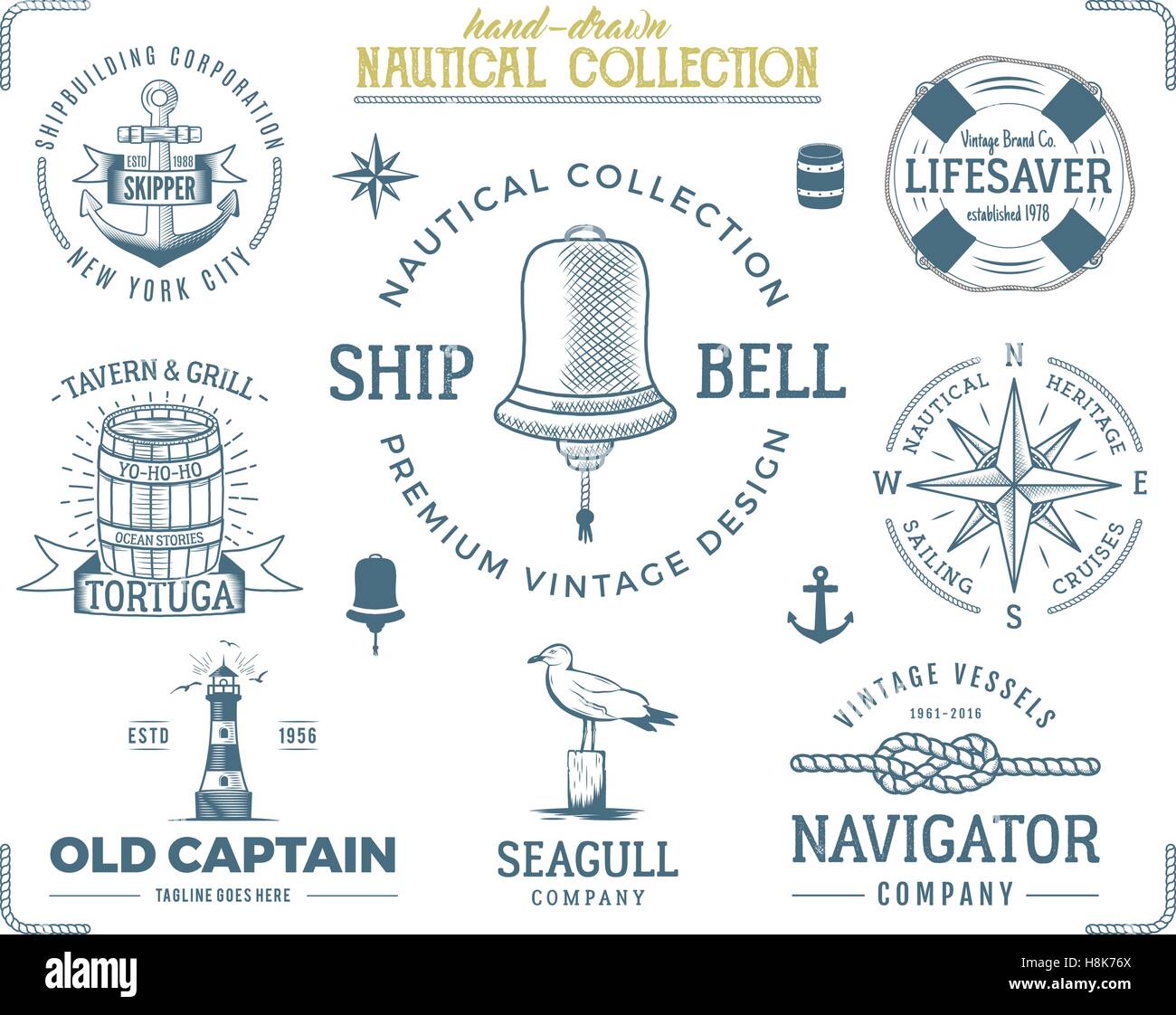Nautique Vintage stamps set. Vieux bateau style rétro. Les étiquettes ...