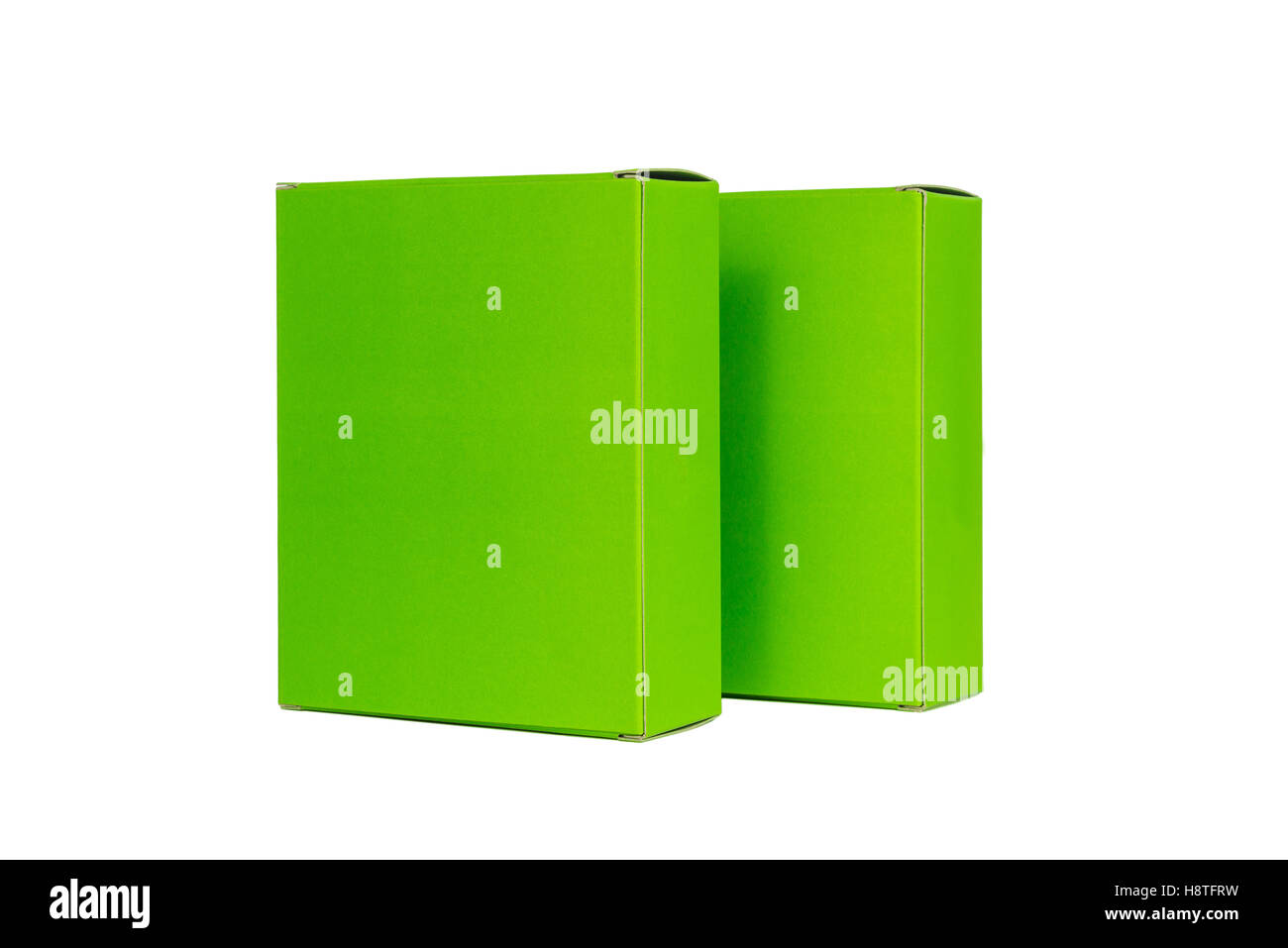 Deux Boîte Verte avec couvercle ouvert ou l'emballage du papier vert ...