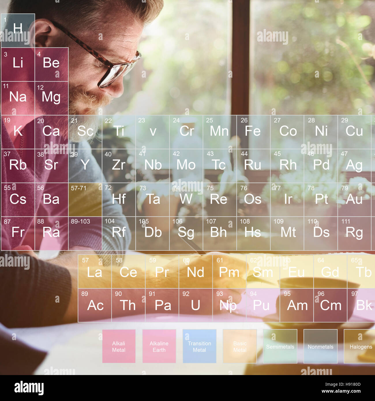 Tableau périodique de Mendeleïev chimie chimique Concept Photo Stock ...