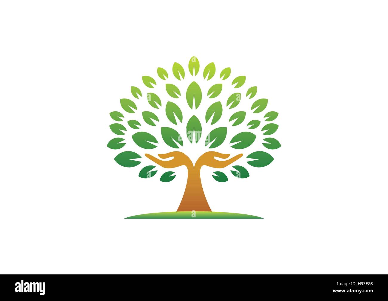 Logo de l'arborescence, les mains de bien-être, l'icône arbre concept ...