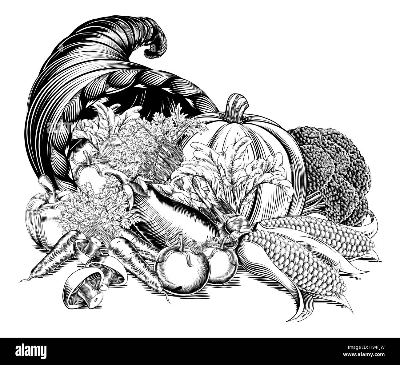 Une corne corne de l'abondance de la récolte de fruits et légumes plein ...