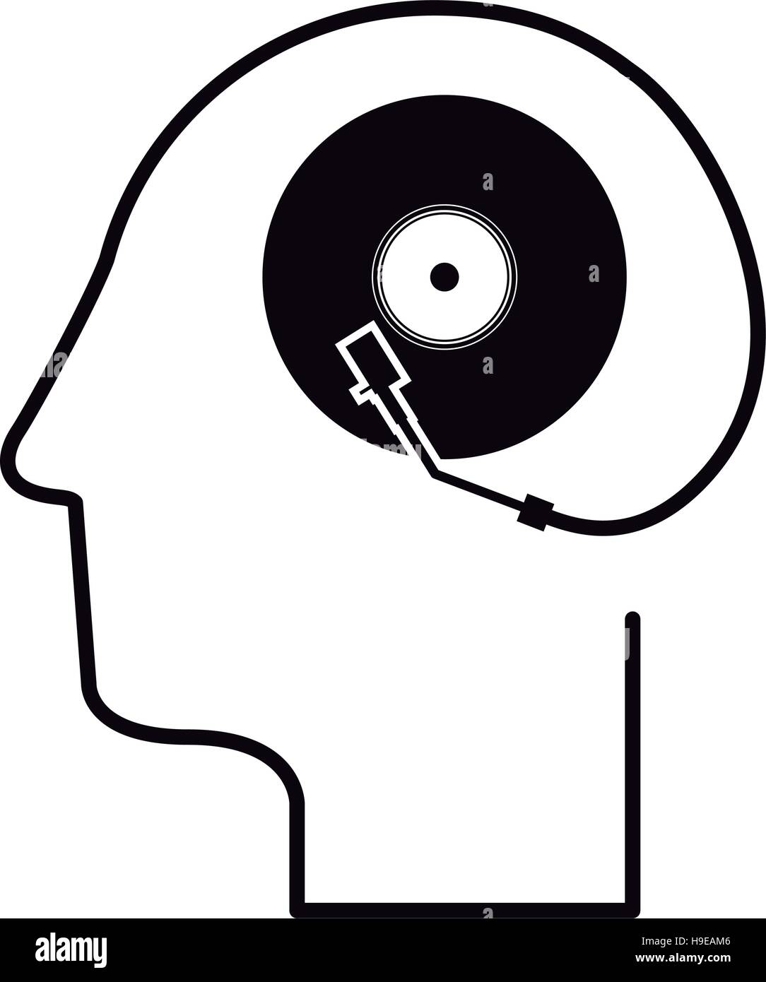Silhouette noire avec tête record player vector illustration Image Vectorielle Stock - Alamy