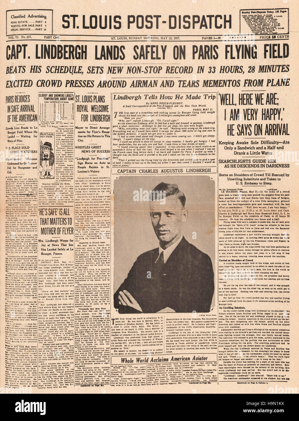 Charles Lindbergh 1927 France Banque d'image et photos - Alamy