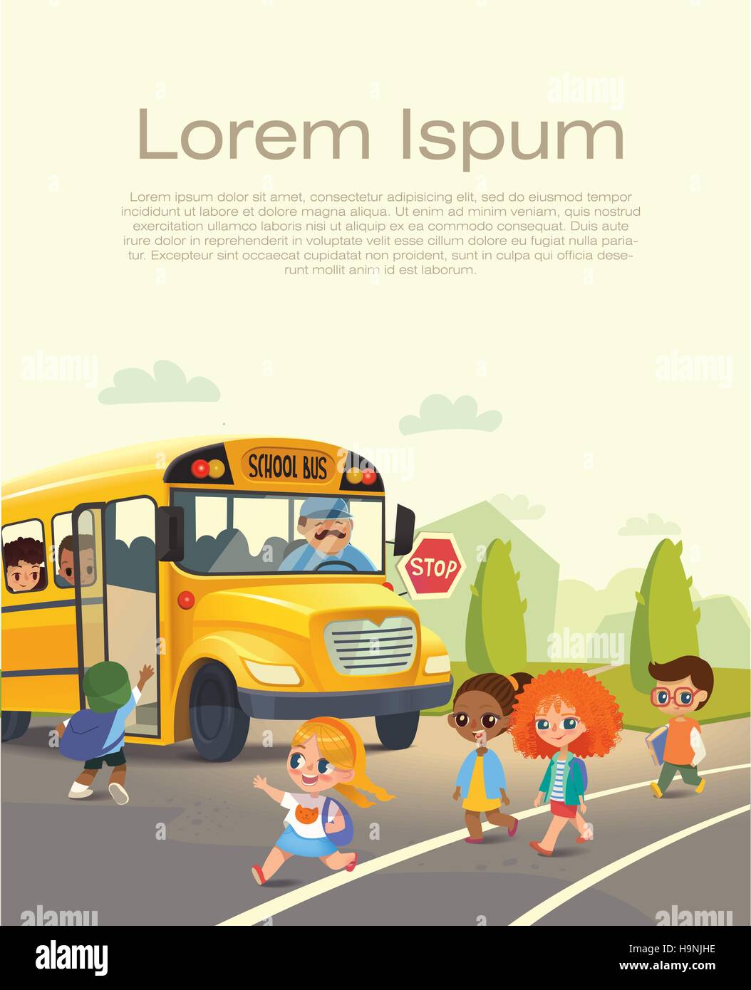 Arrêt de bus de l'école. Retour à l'école Concept de sécurité. Les ...