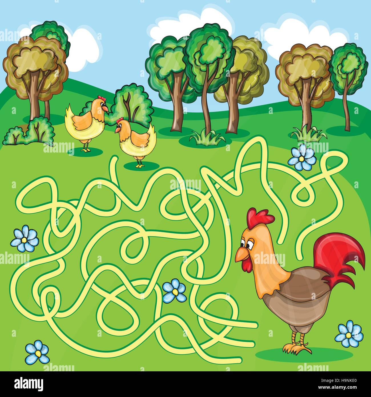 Jeu de labyrinthe - Funny Cartoon Style ferme de poulet - vector ...