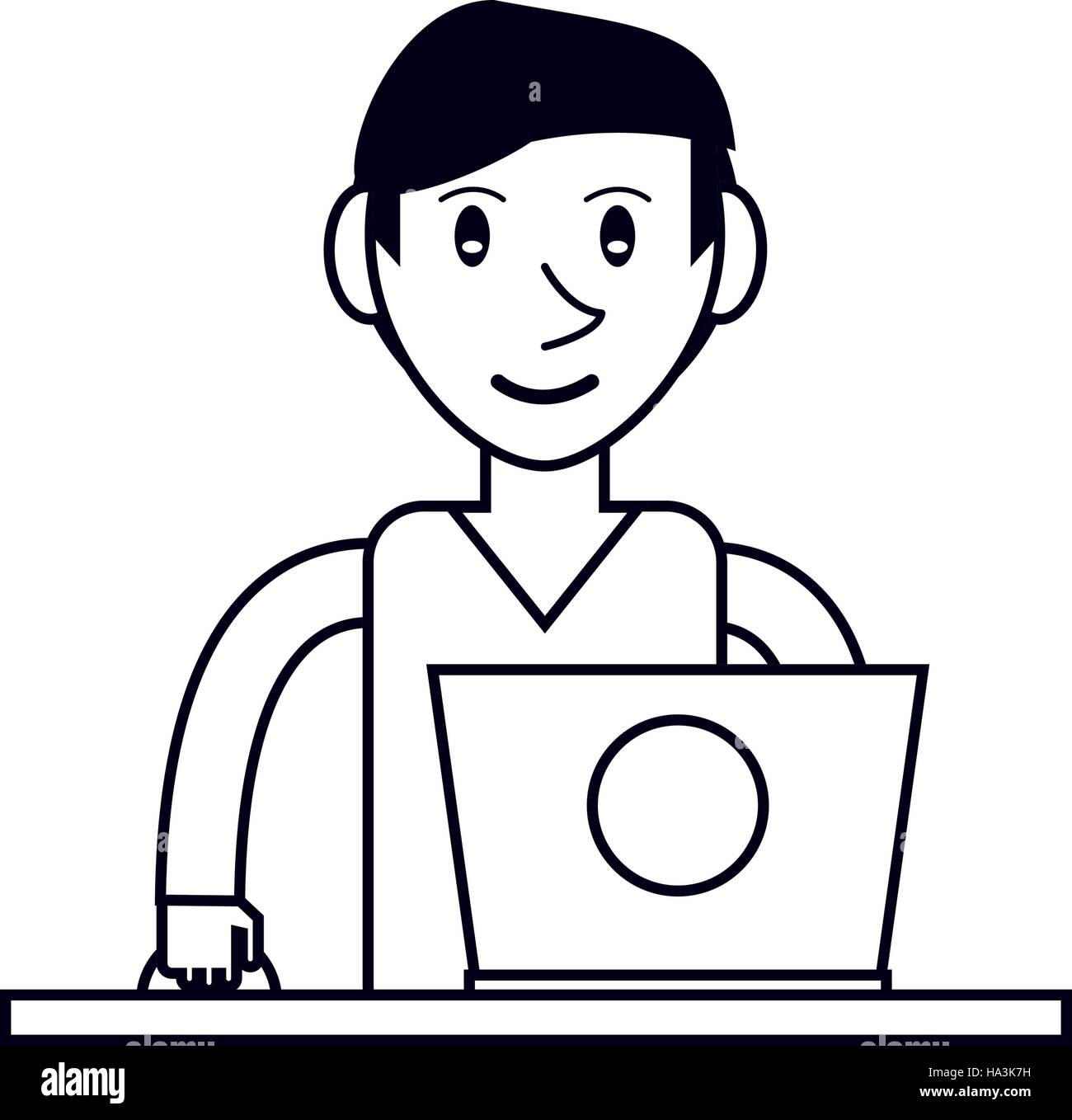 Les pictogrammes young man using laptop on desk Image Vectorielle Stock ...