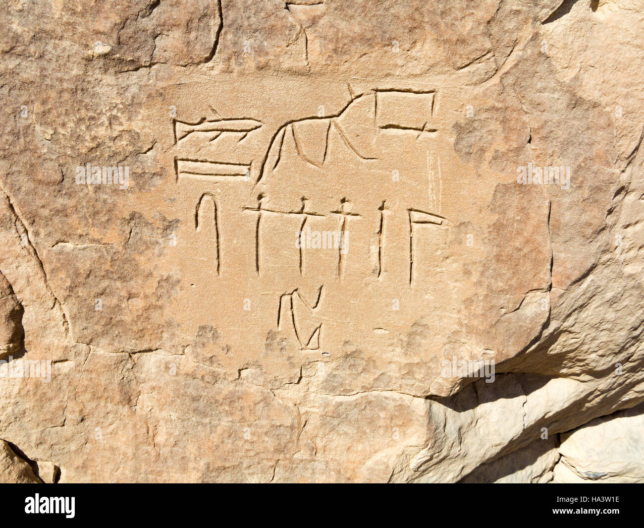 Inscriptions et art rupestre à Vulture Rock à l'entrée de l'Oued Hellal ...