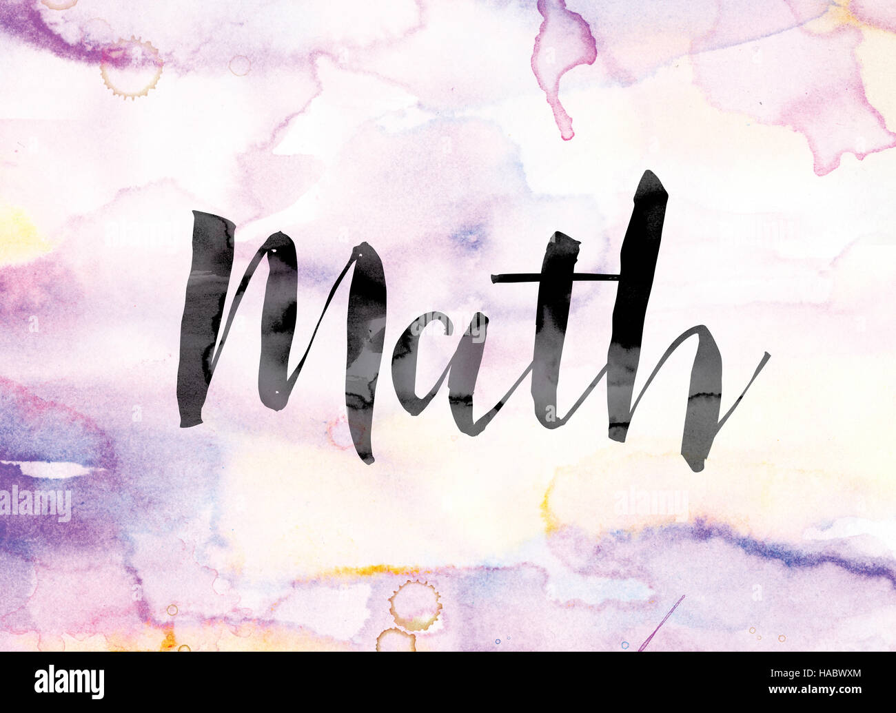 Le mot 'Math' peint à l'encre noire sur un arrière-plan coloré ...