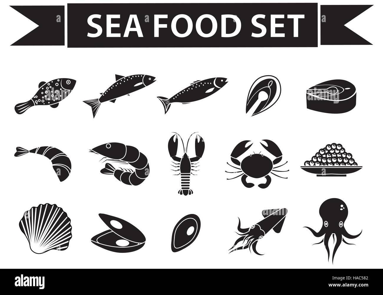 Sea Food icons set vector, silhouette, style de l'ombre. Collection de ...