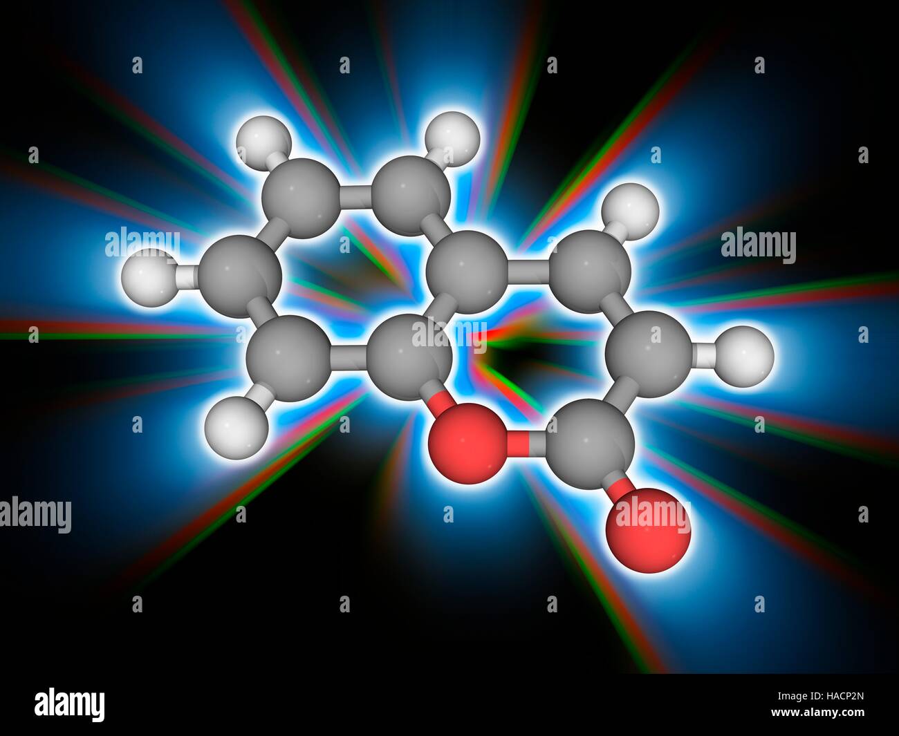 Coumarine. Le modèle moléculaire du composé organique aromatique ...