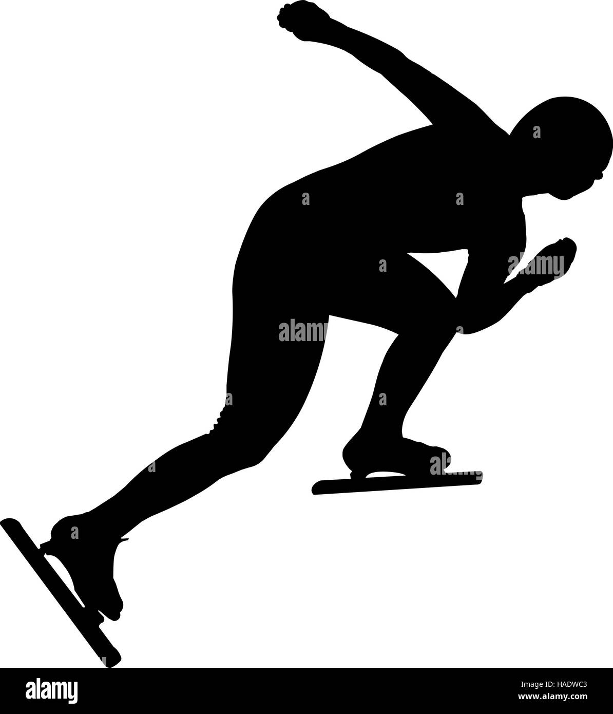 Le patineur de vitesse de l'athlète féminine. silhouette noire sur fond ...