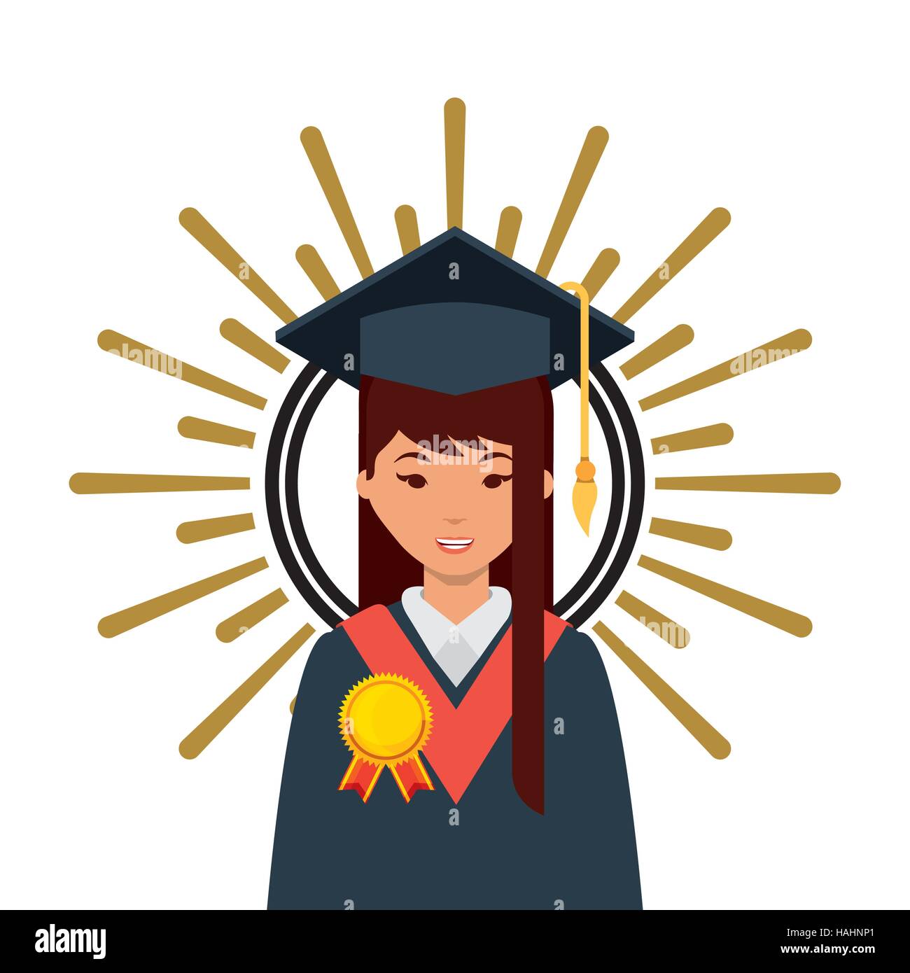 Diplômé de dessin animé femme avec graduation gown et hat icône sur ...