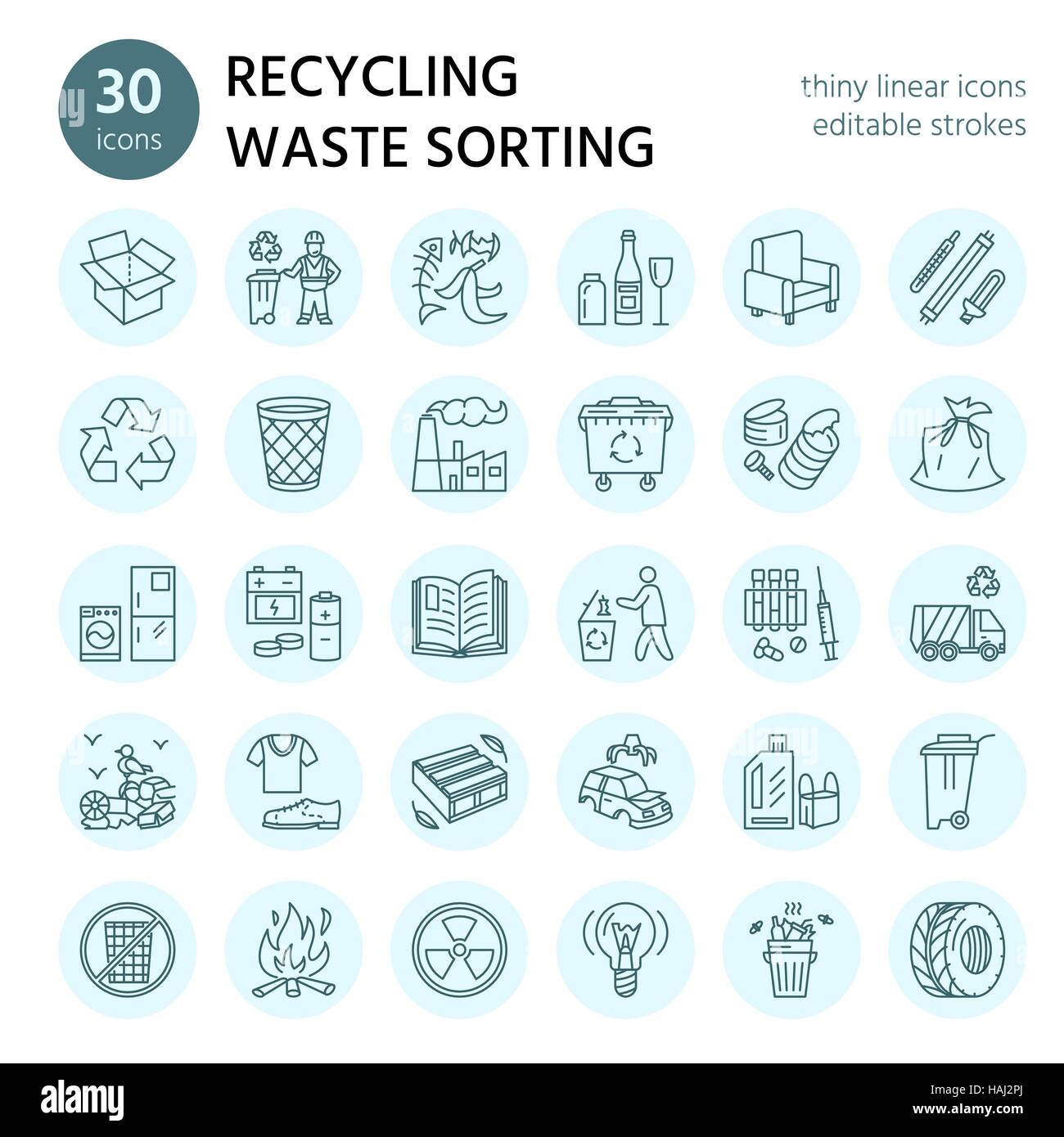 L'icône de la ligne du vecteur moderne de tri sélectif des déchets ...