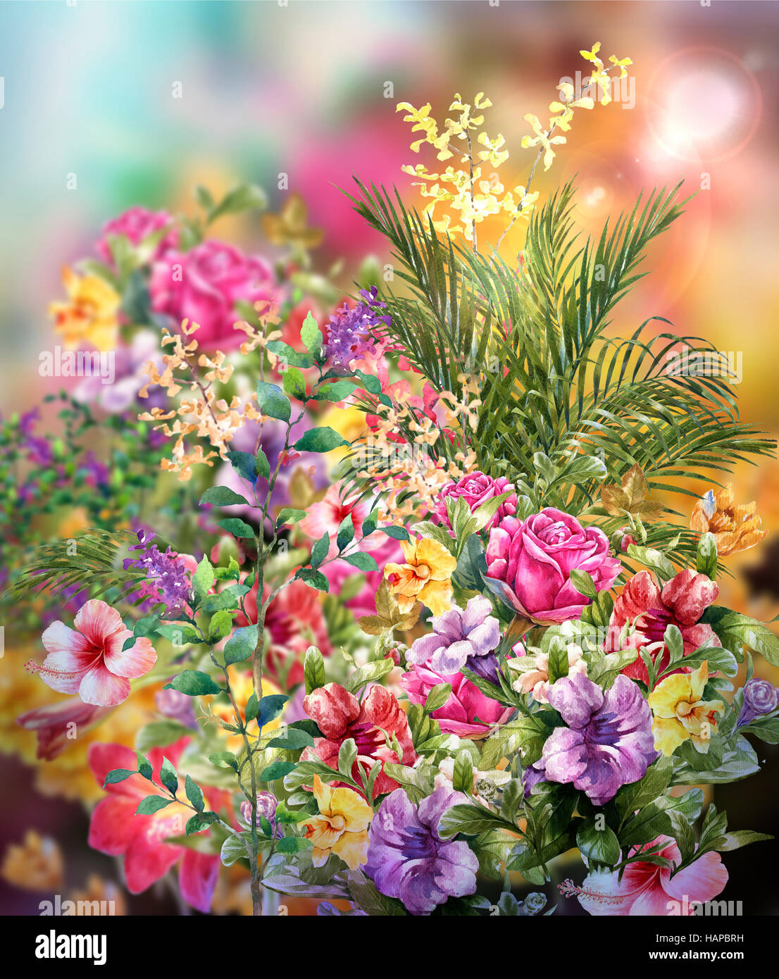 Bouquet de fleurs multicolores style aquarelle Photo Stock - Alamy