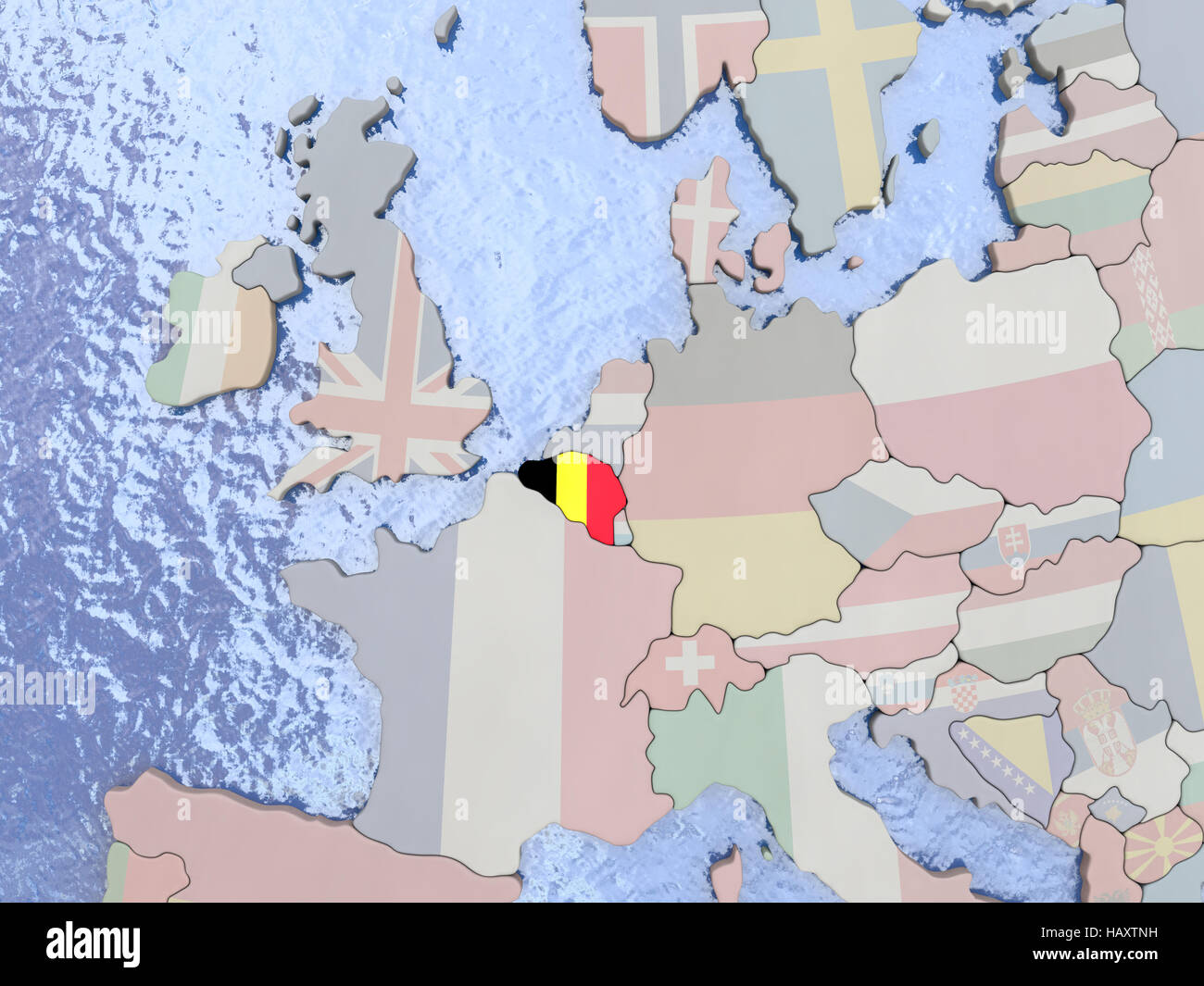 Carte de Belgique avec les drapeaux sur la planète politique avec de l ...