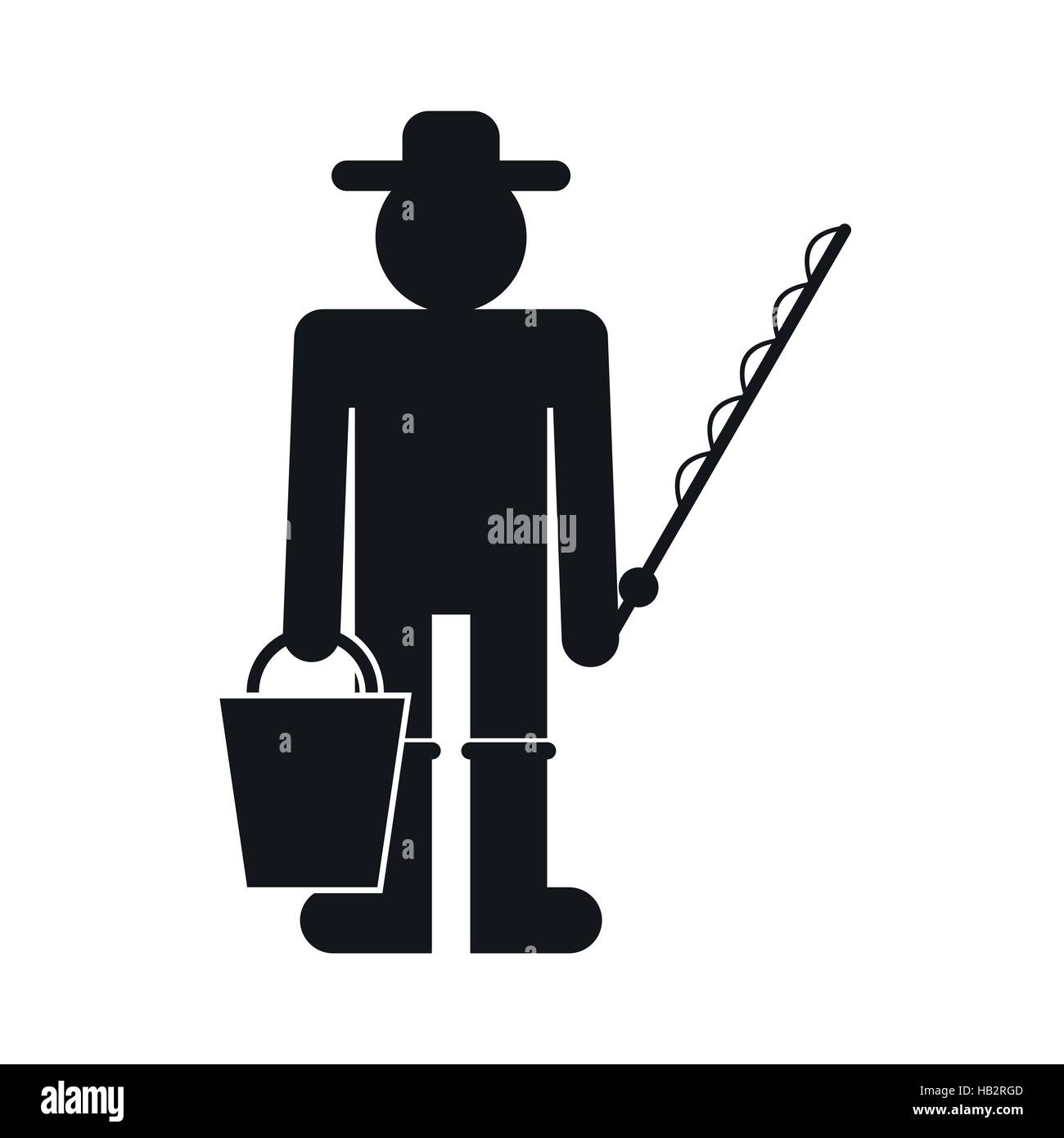 Pêcheur avec seau et l'icône de canne à pêche Image Vectorielle Stock ...