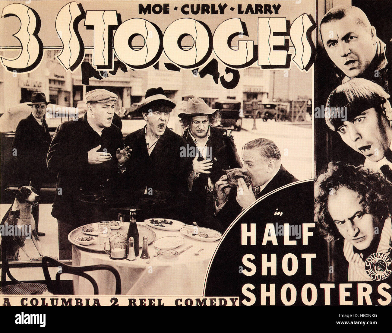 La moitié SHOT SHOOTERS, centre de gauche : Curly Howard, Moe Howard ...