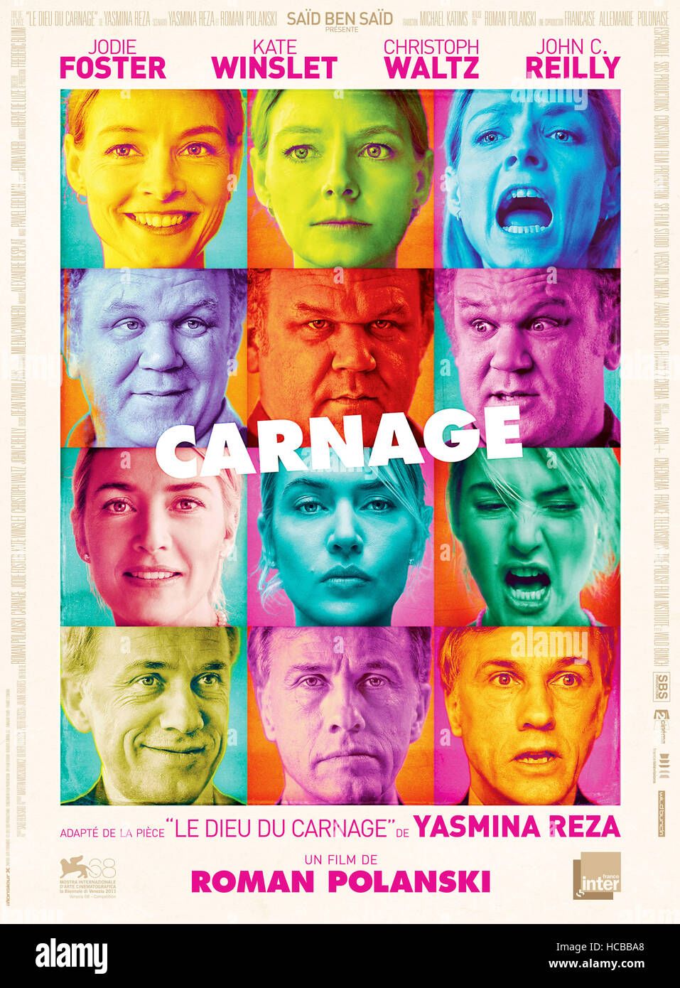 CARNAGE, l'affiche française, à partir du haut : Jodie Foster, John C ...