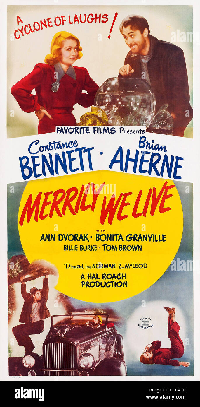 Nous vivons-nous joyeusement, l'affiche, en haut à gauche : Constance Bennett, Brian Aherne ...