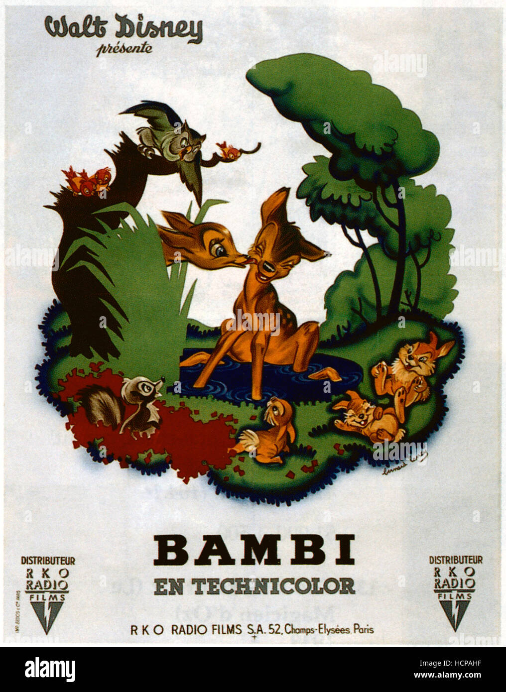 BAMBI, Ami Hibou, Faline, Bambi, fleur, Thumper, le lapin, 1942, ©Walt ...