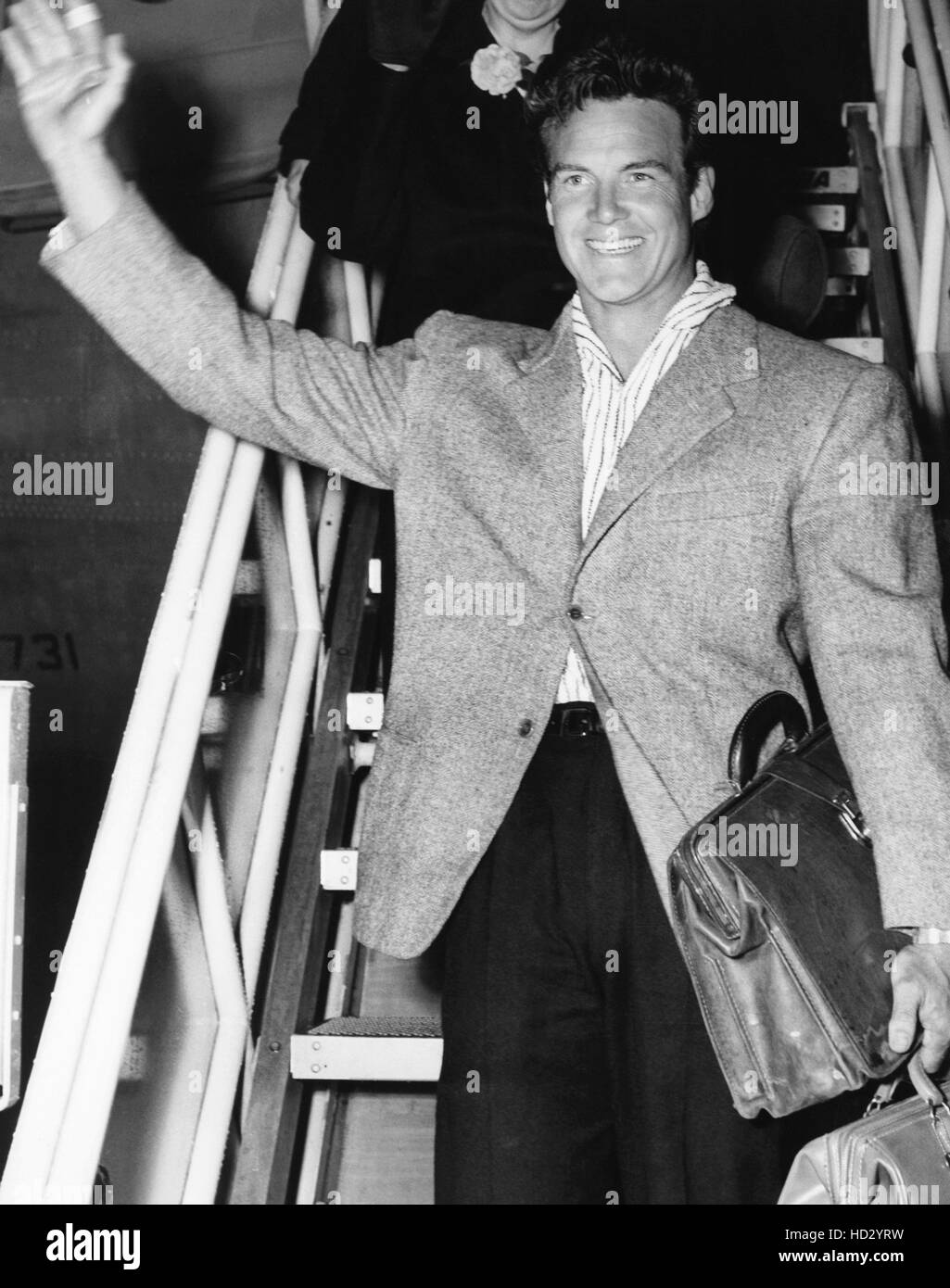 Steve Reeves arrivant à New York pour assister à un essai de Hercules ...