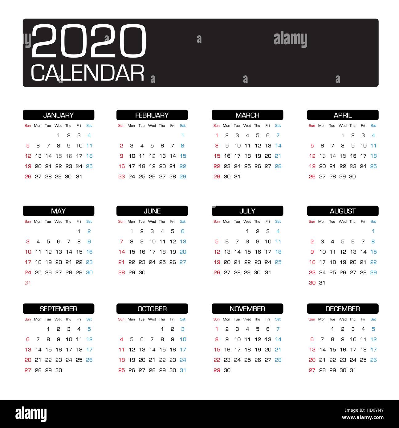 Vector de calendario 2020 vectores Banque d'images vectorielles - Alamy