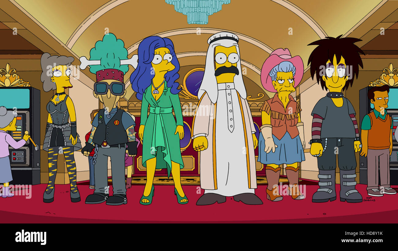 Les Simpsons, (de gauche) : Helen Lovejoy, Sideshow Mel, Marge Simpson ...