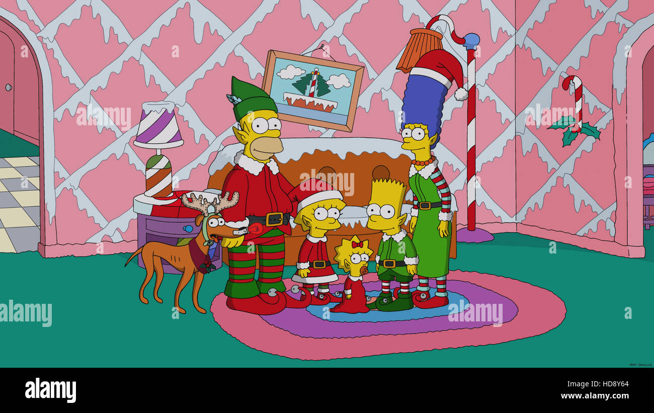 Les Simpsons, (de gauche) : Santa's Little Helper, Homer Simpson, Lisa ...
